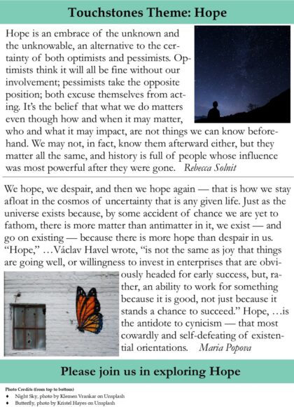 Our Touchstone Theme for February Is “Hope” - Unitarian Universalist ...