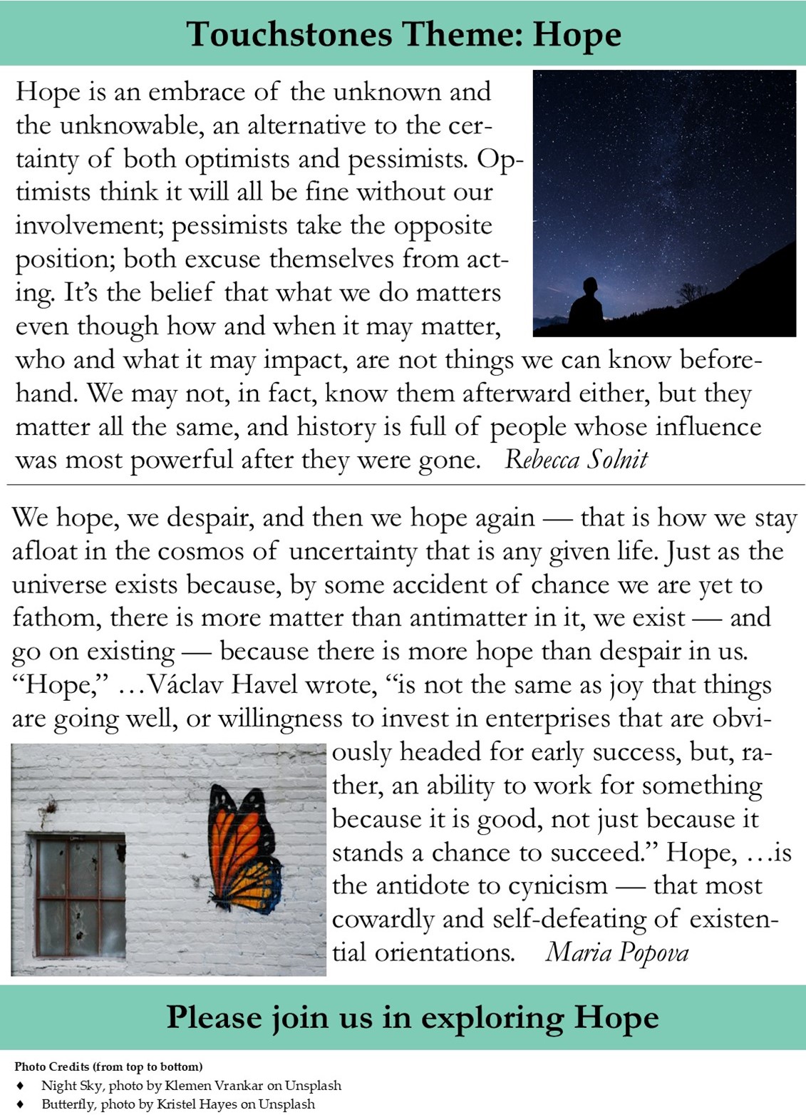 Our Touchstone Theme for February Is “Hope” - Unitarian Universalist ...